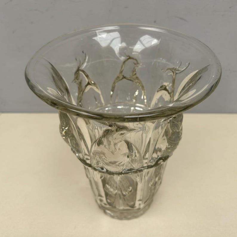 1930s Art Deco Cockatoo Design Vintage French Verlux Large Glass Vase ...