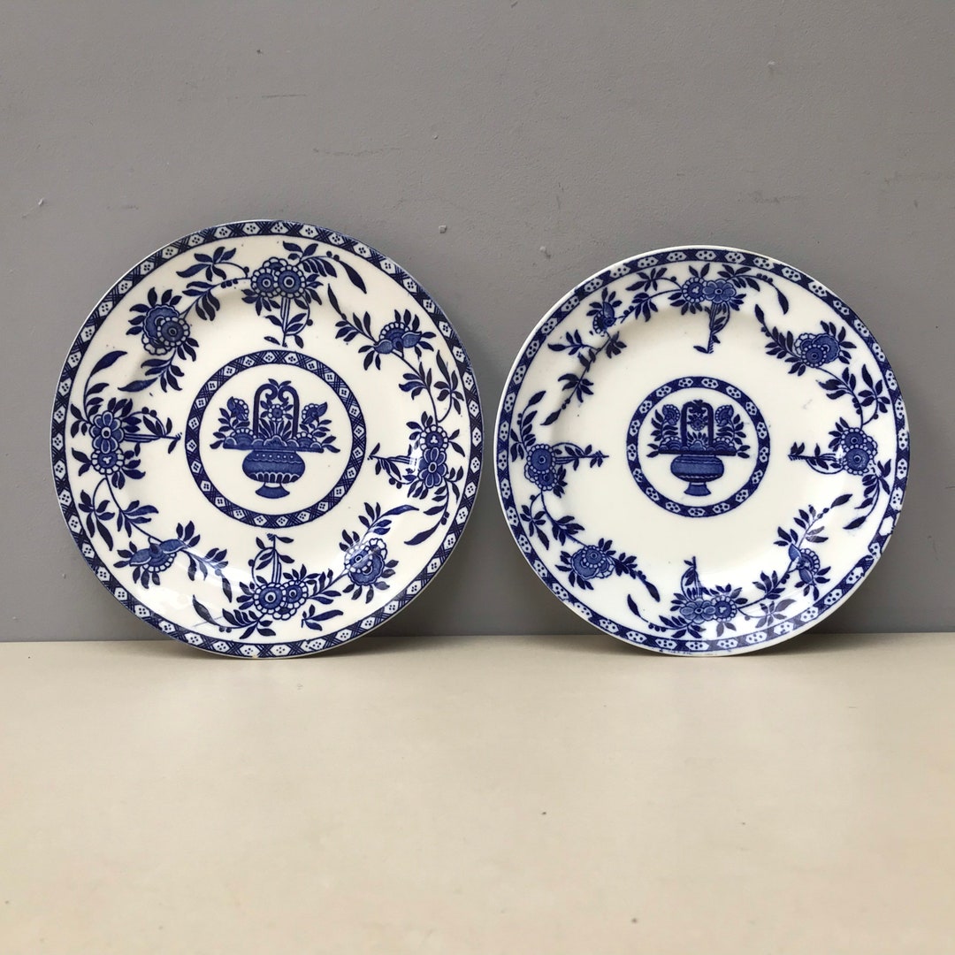 Pair of Antique Delph 1900s Small Plates by Wood and Sons England and ...