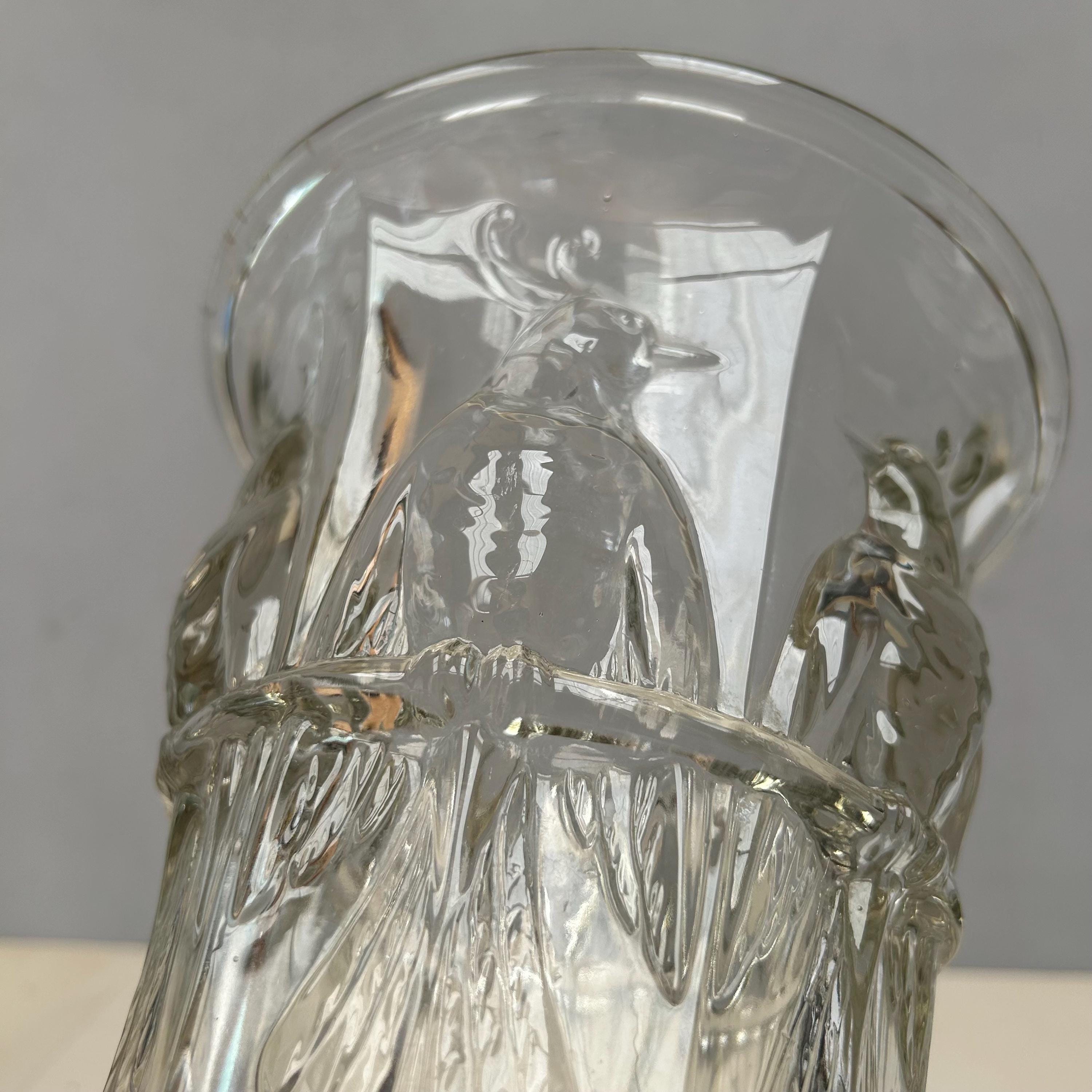 1930s Art Deco Cockatoo Design Vintage French Verlux Large Glass Vase ...