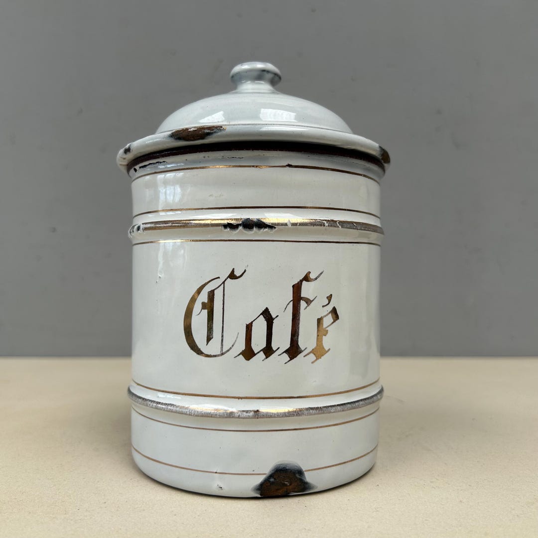 White Enamel Cute Medium Vintage French Chippy Enamelled Coffee Cafe ...