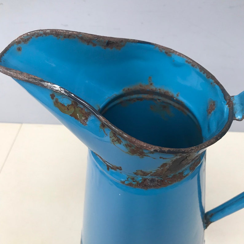 Vintage French Large Enamel Water Pitcher. Shabby Chic & - Etsy