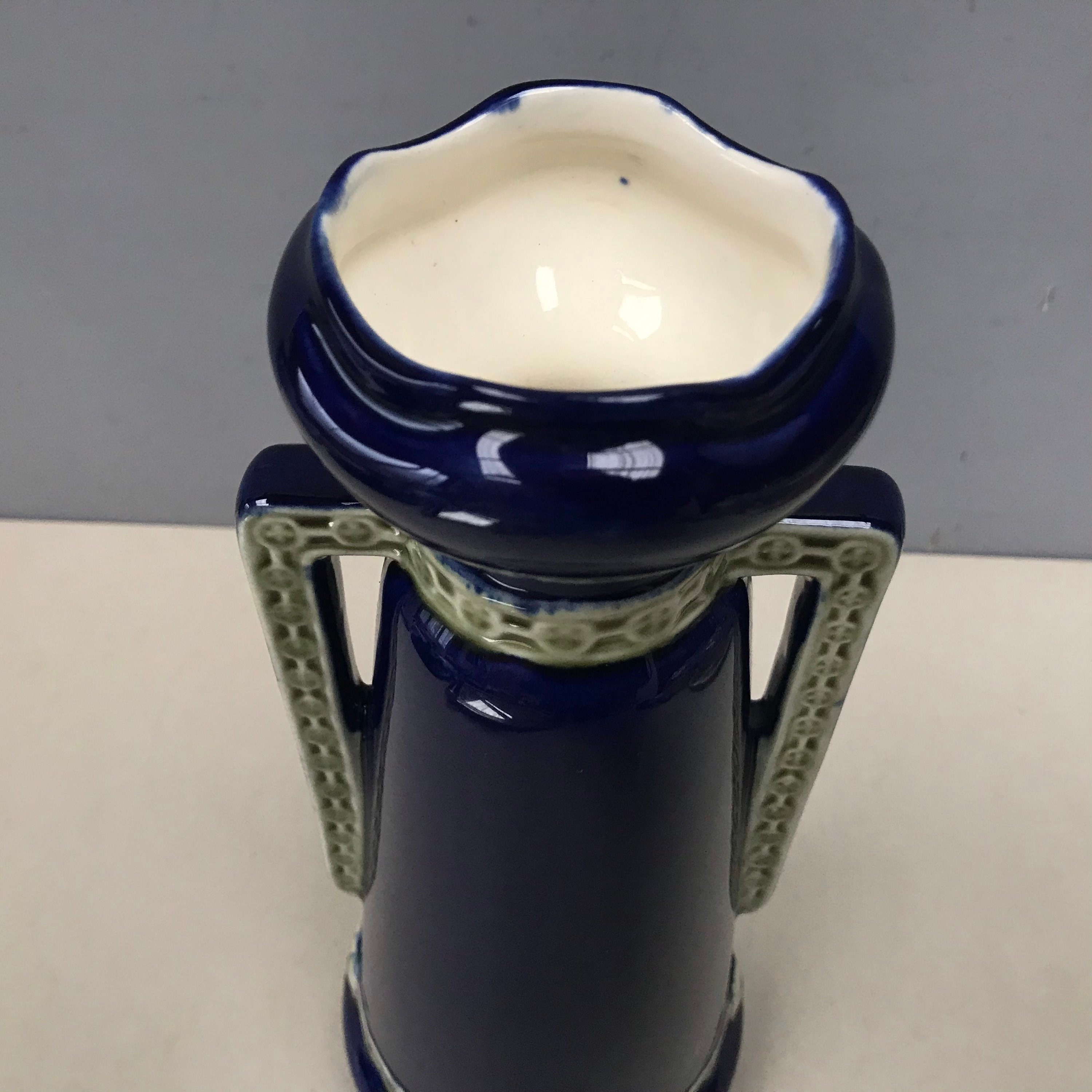 Vintage French Rich Blue Vase Antique Ceramic Majolica De Bruyn Fives ...