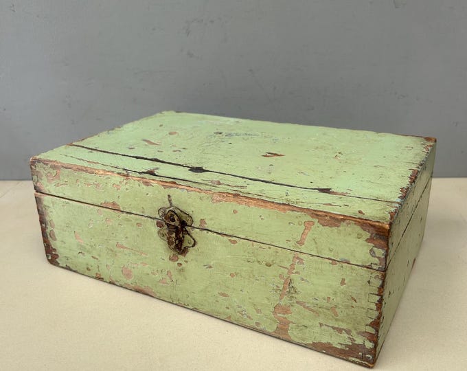 Antique Painted French Wooden Box Primitive Case Wood Shabby Seafoam ...