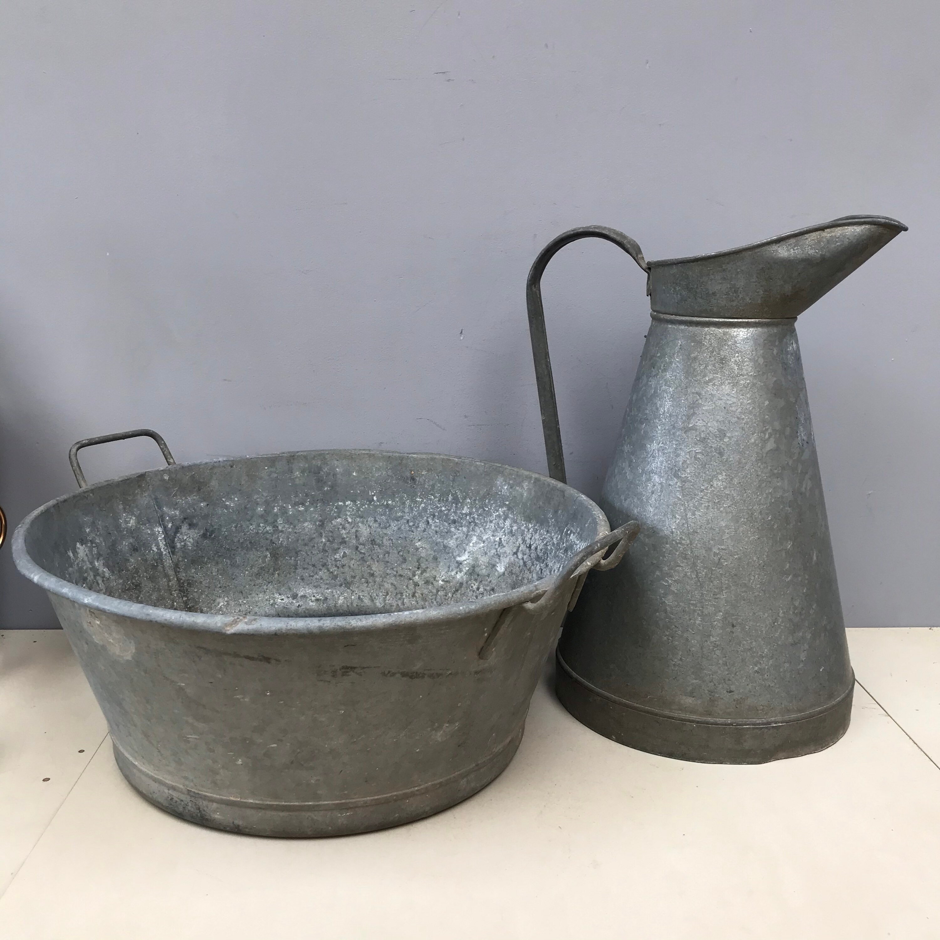 Beautiful Extra Large Vintage French Gray Metal Basin and | Etsy