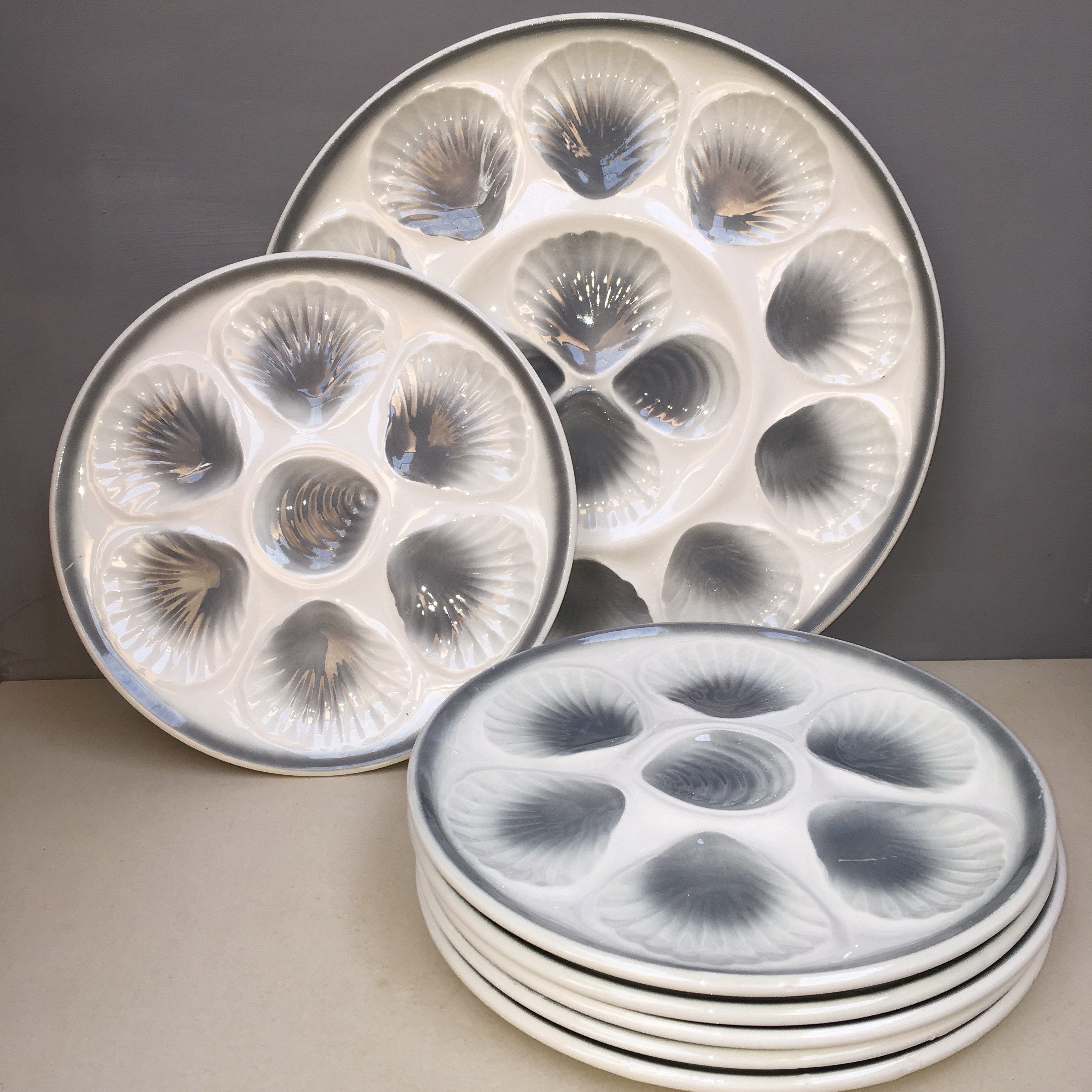 FULL SET French Oyster or Clam Large Serving Platter and 6 | Etsy