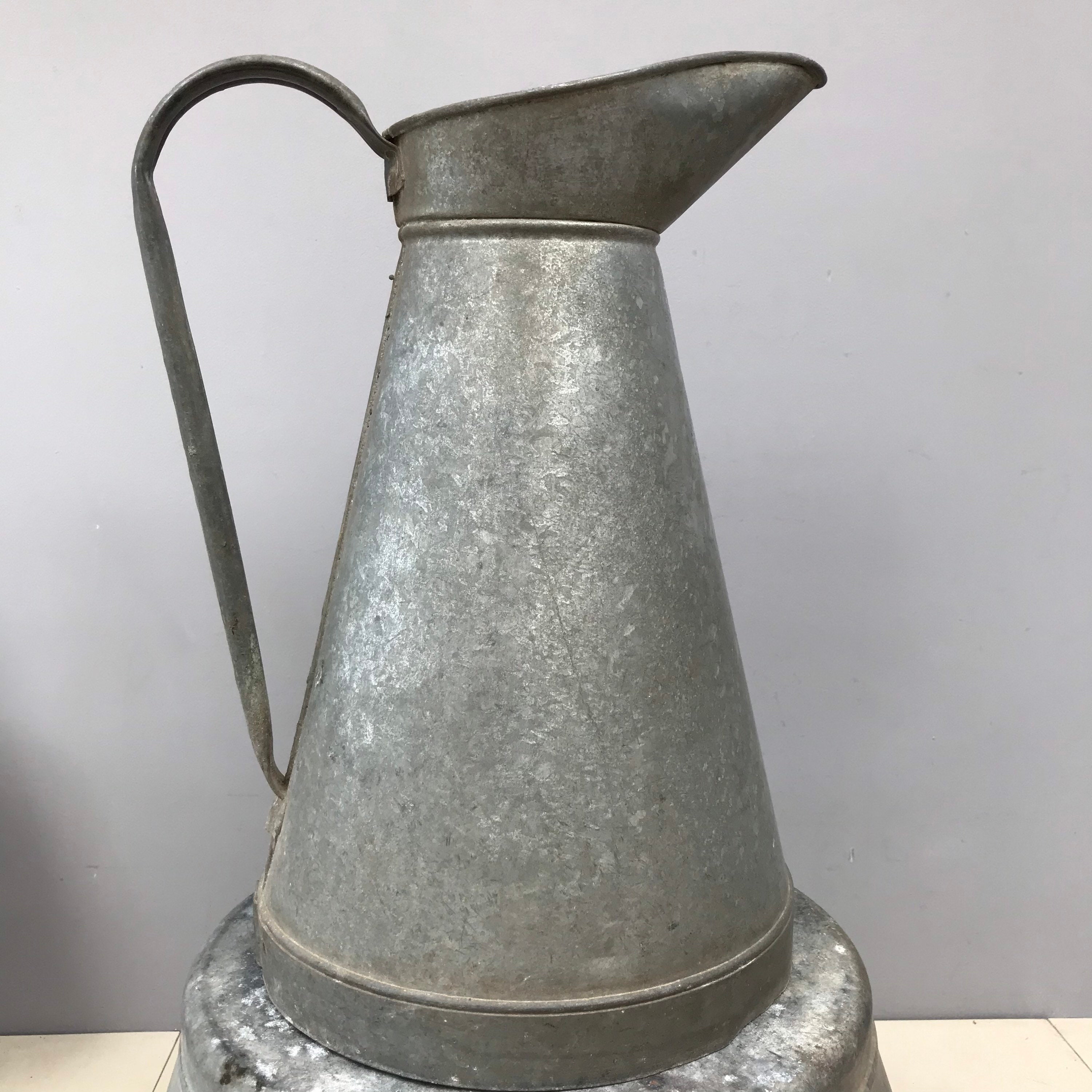 Beautiful Extra Large Vintage French Gray Metal Basin and | Etsy