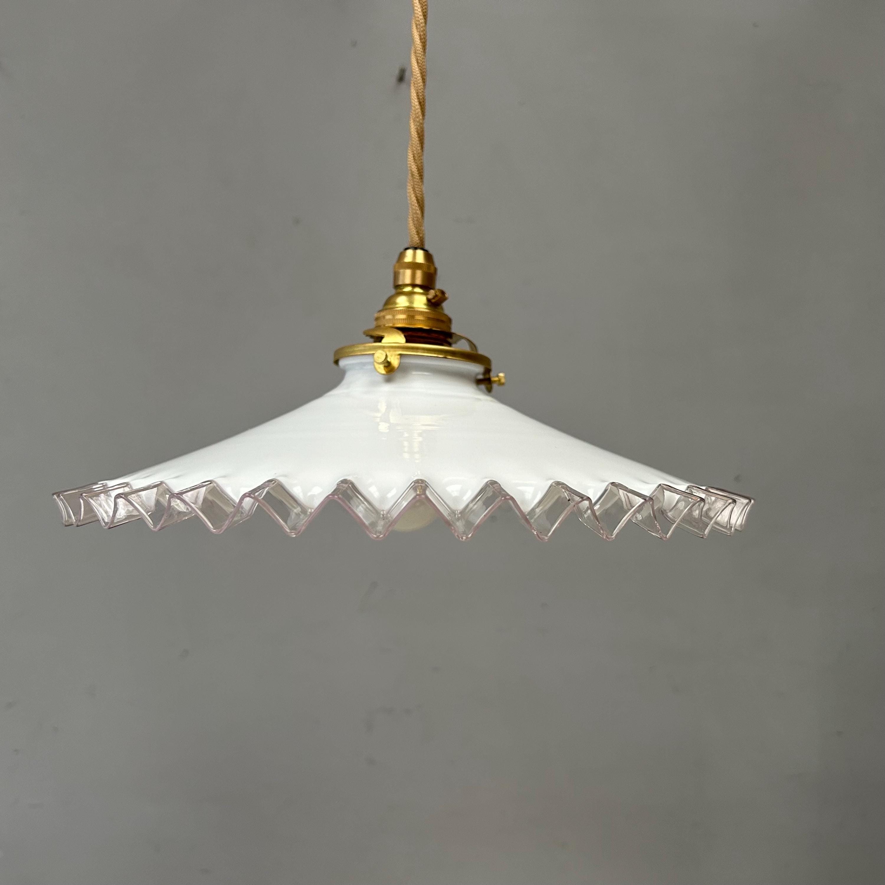 Rare Design! White Vintage French Milk Glass Opaline Lampshade Frilly ...