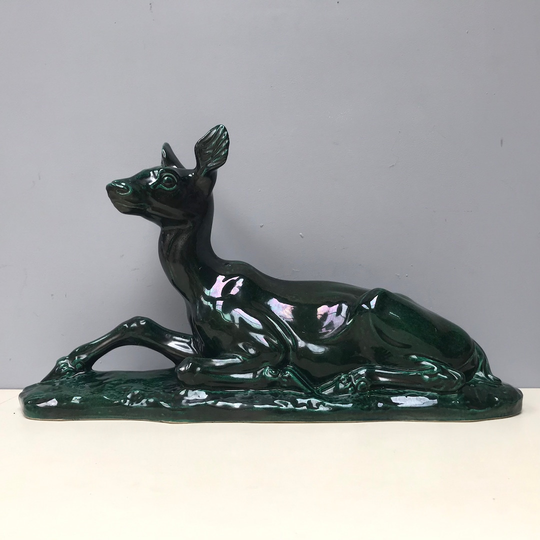 S R Bonome Paris Large Ceramic Resting Deer Sculpture. - Etsy