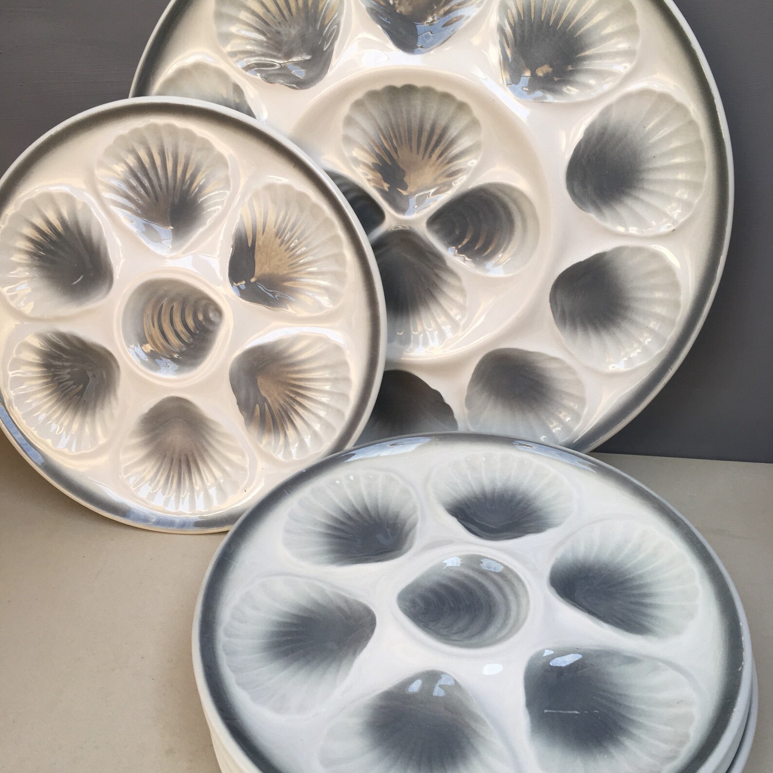 FULL SET French Oyster or Clam Large Serving Platter and 6 | Etsy