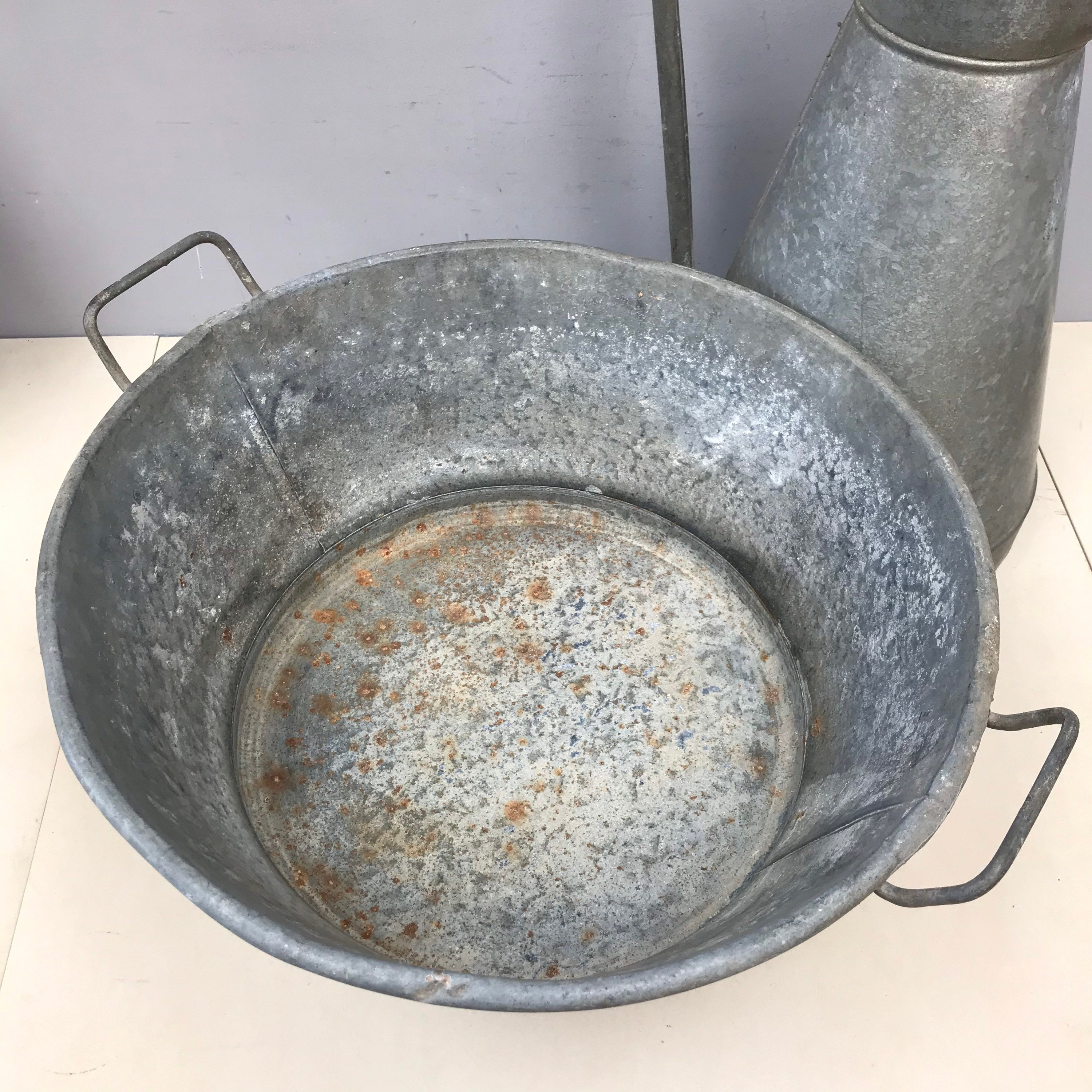 Beautiful Extra Large Vintage French Gray Metal Basin and | Etsy