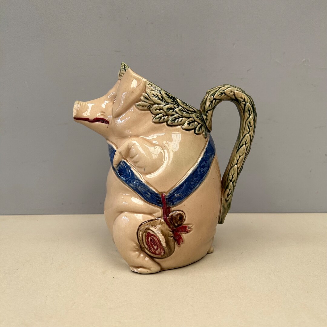 Antique French Majolica Pig Jug Barbotine Hog Pitcher Orchies. Fair ...