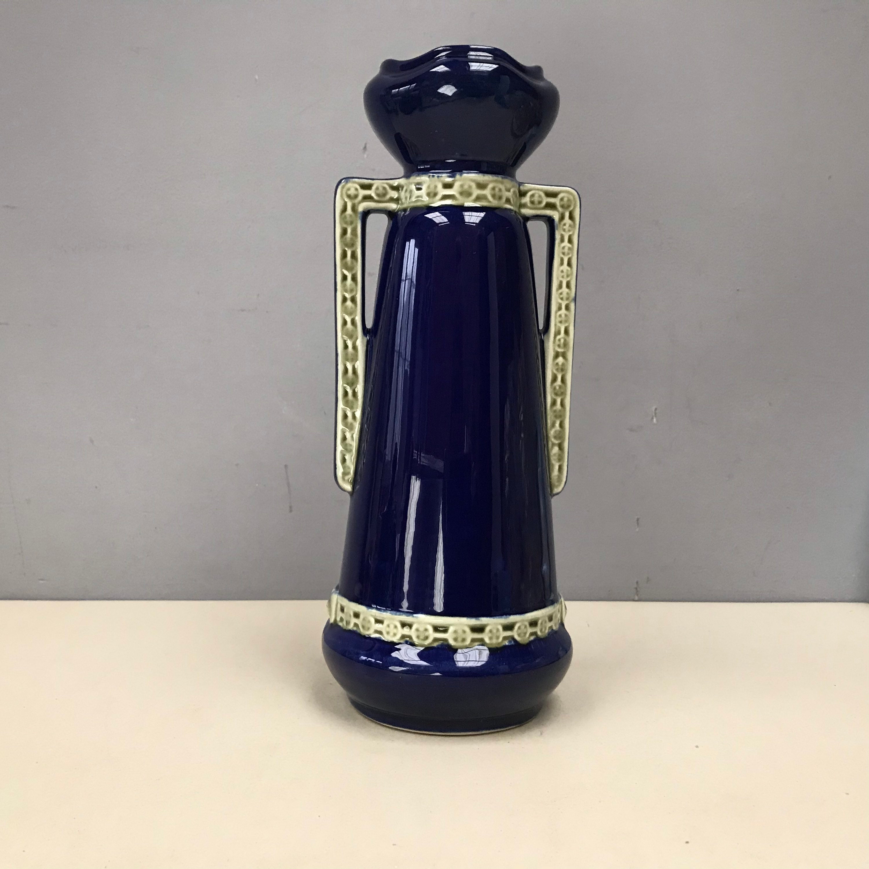 Vintage French Rich Blue Vase Antique Ceramic Majolica De Bruyn Fives ...