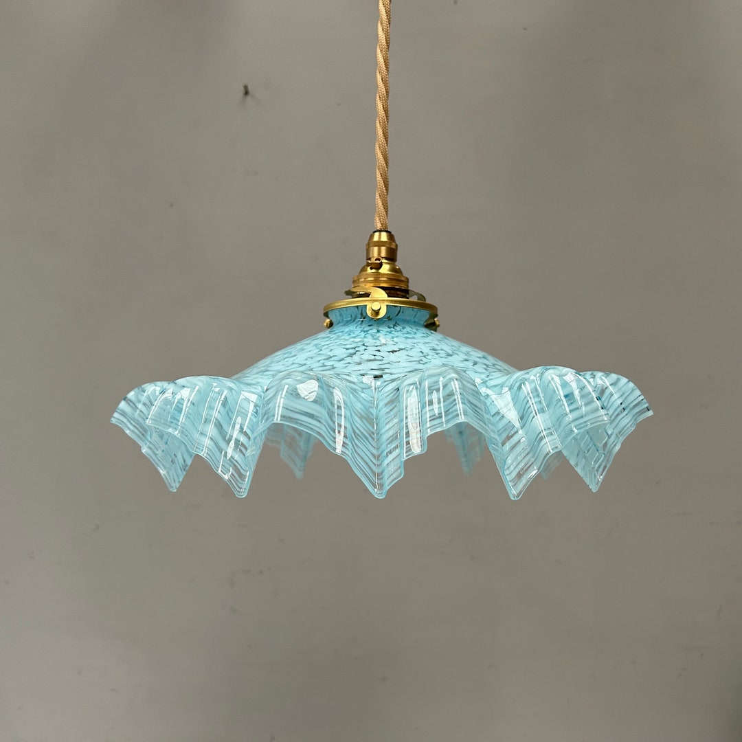Pretty Vintage French Frilly Glass Lampshade - Speckled Milk Glass ...