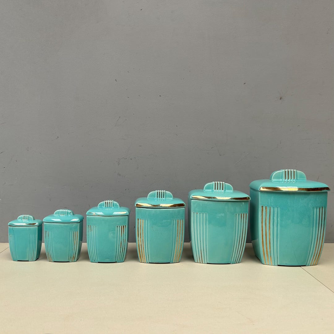 Set of 6 Vintage French Ceramic Kitchen Storage Containers Jars ...