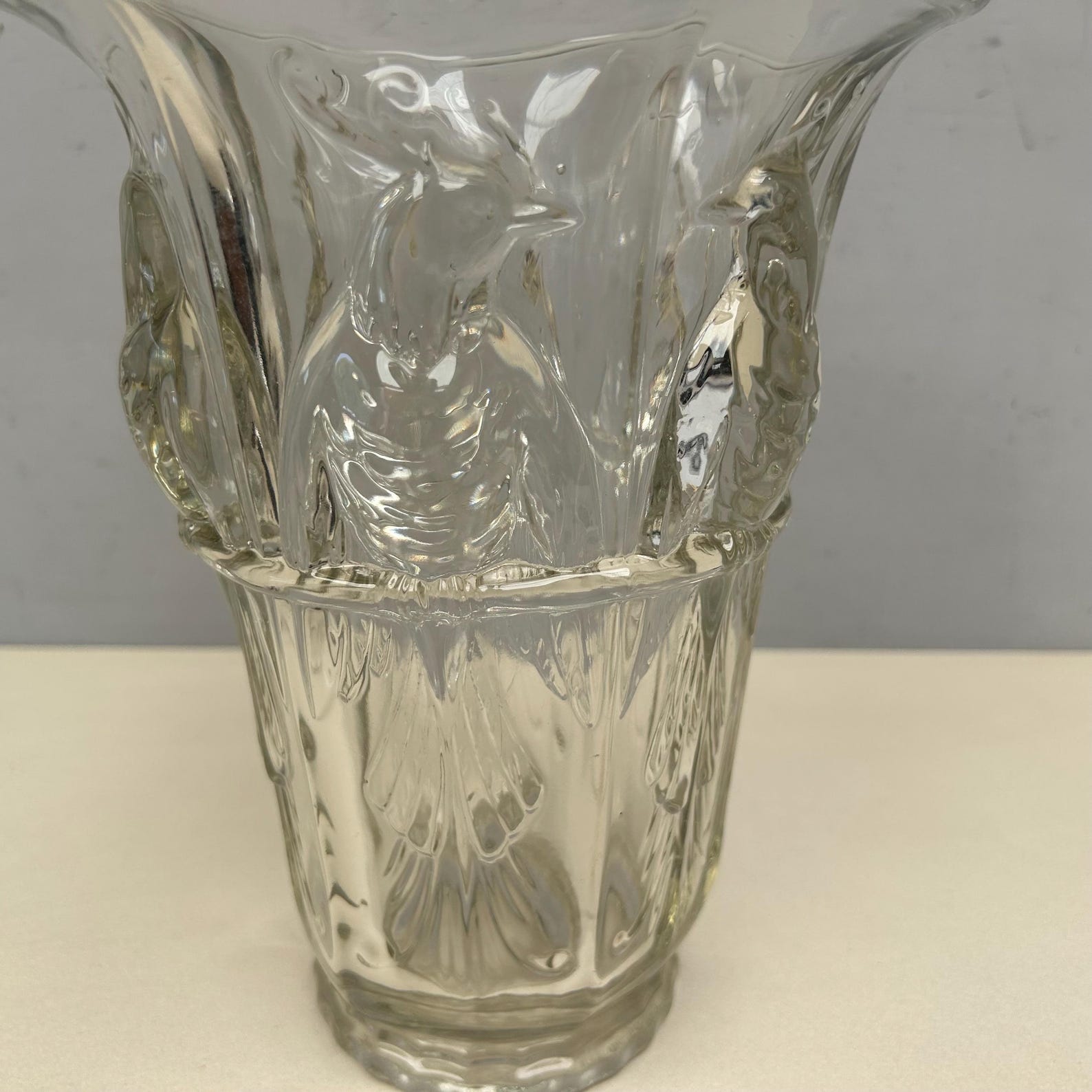 1930s Art Deco Cockatoo Design Vintage French Verlux Large Glass Vase ...