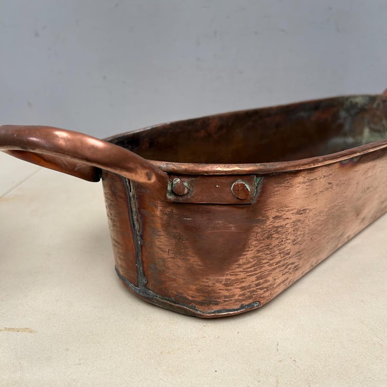 Large Antique French Copper Fish Poacher, Kettle or Poaching Pan Trough ...