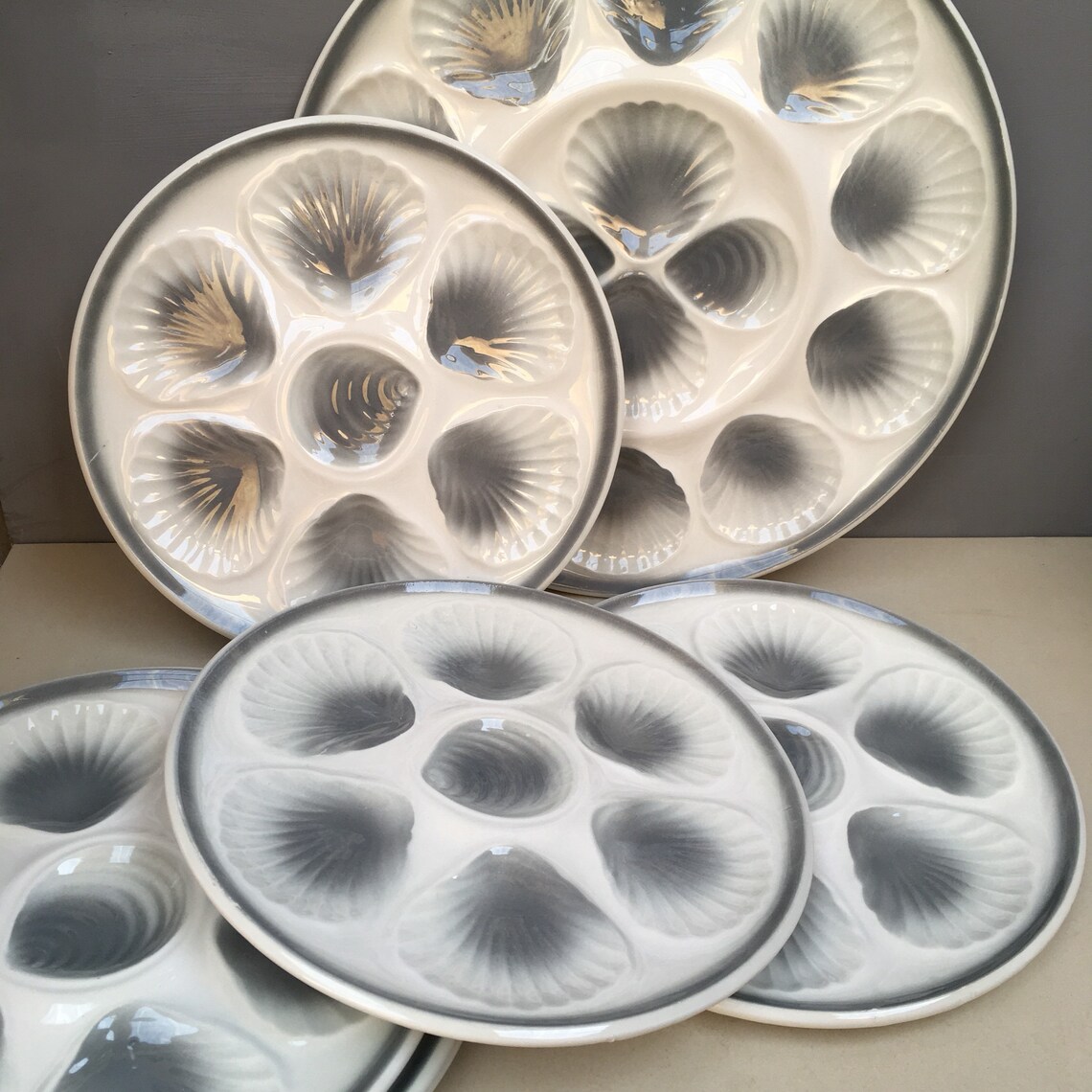 FULL SET French Oyster or Clam Large Serving Platter and 6 | Etsy