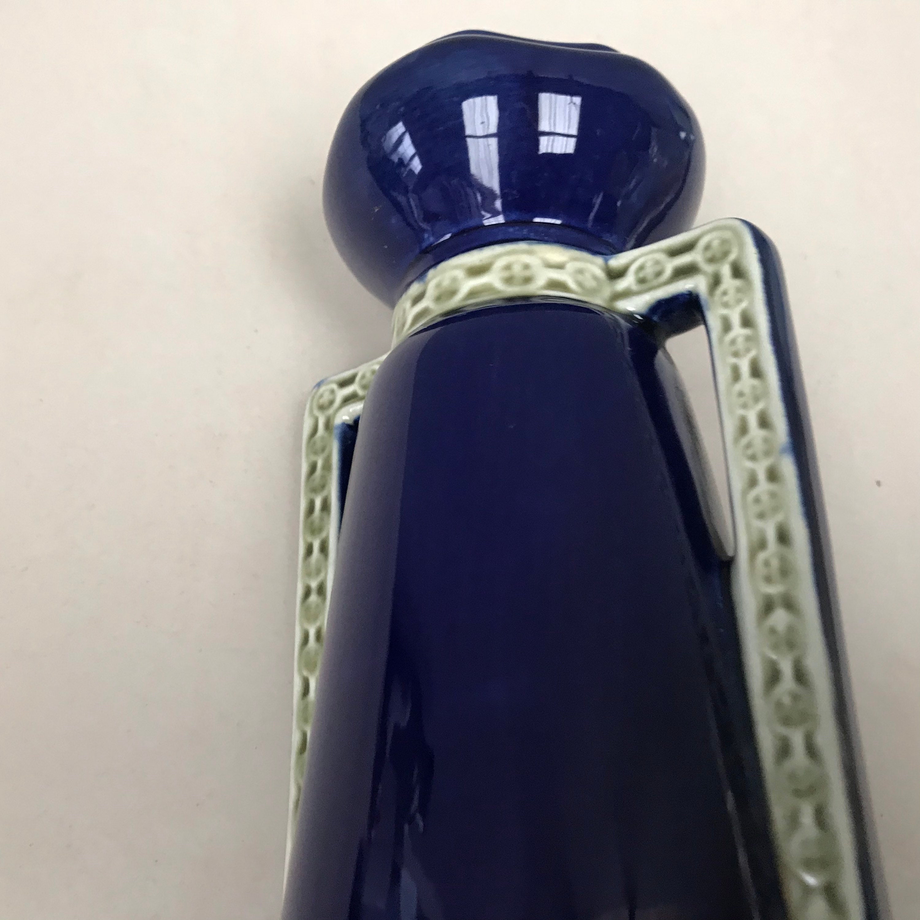Vintage French Rich Blue Vase Antique Ceramic Majolica De Bruyn Fives ...