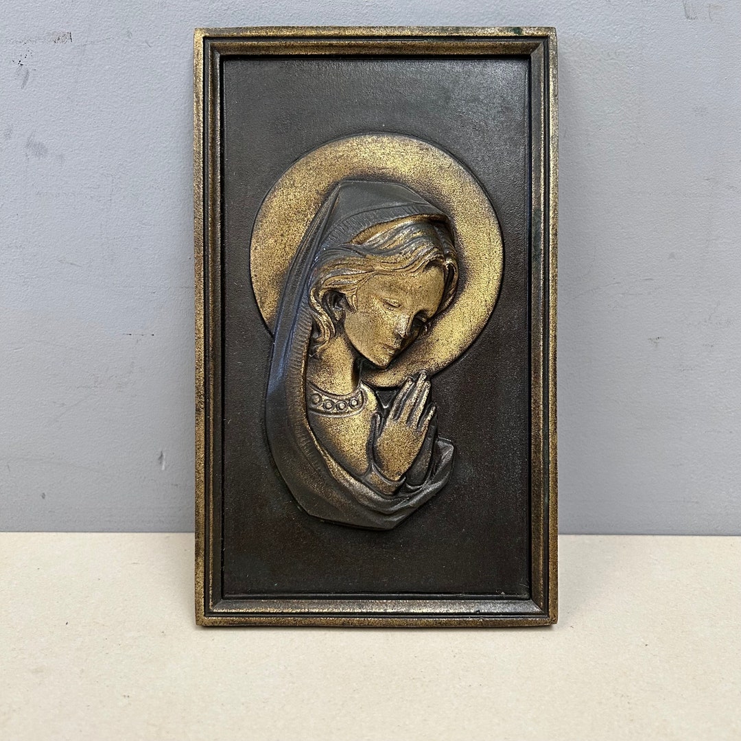 Vintage French Virgin Mary Plaque in Bronze Wall Picture Art - Etsy