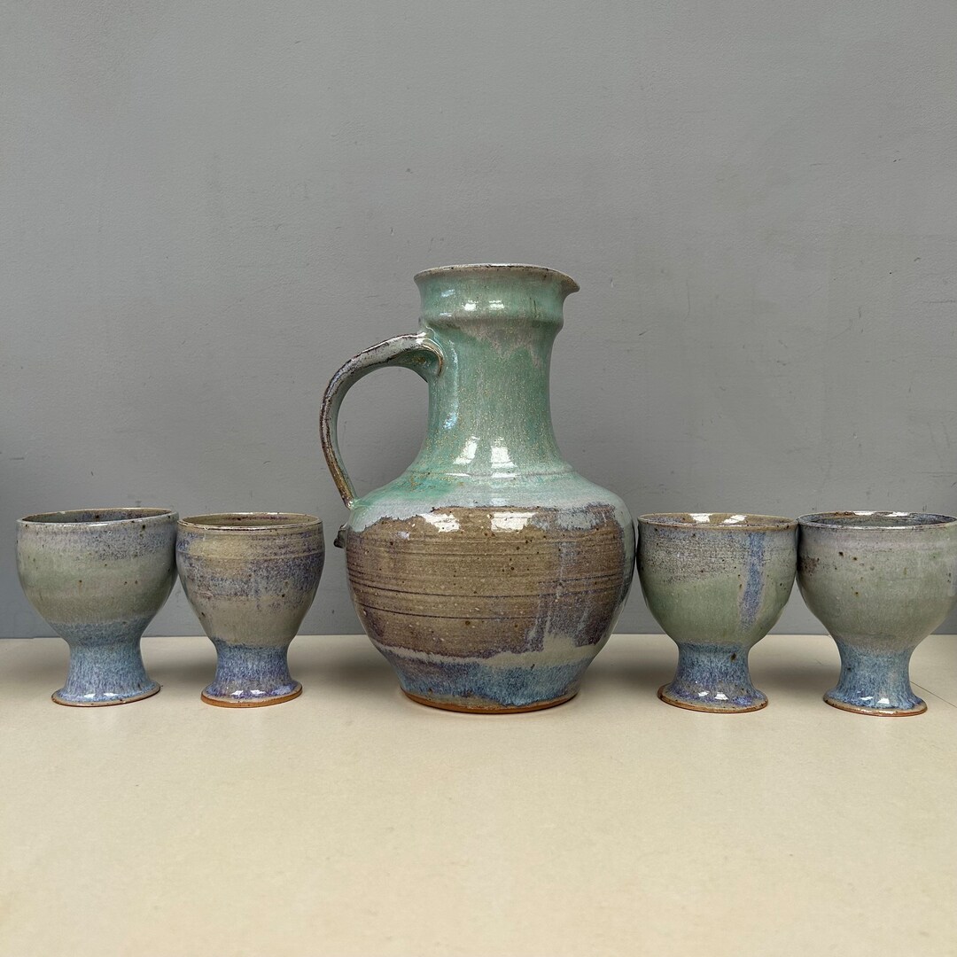 Exceptional Glaze! Hand Thrown Vintage Studio Pottery Water Jug and ...