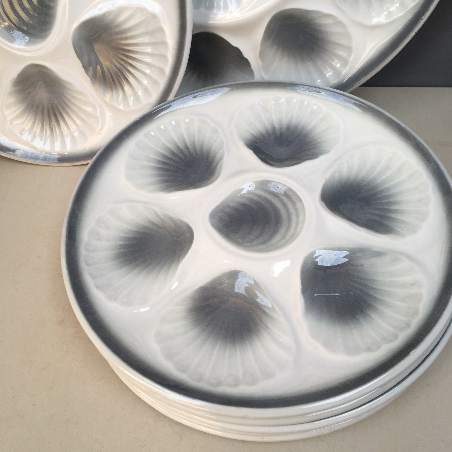 FULL SET French Oyster or Clam Large Serving Platter and 6 | Etsy