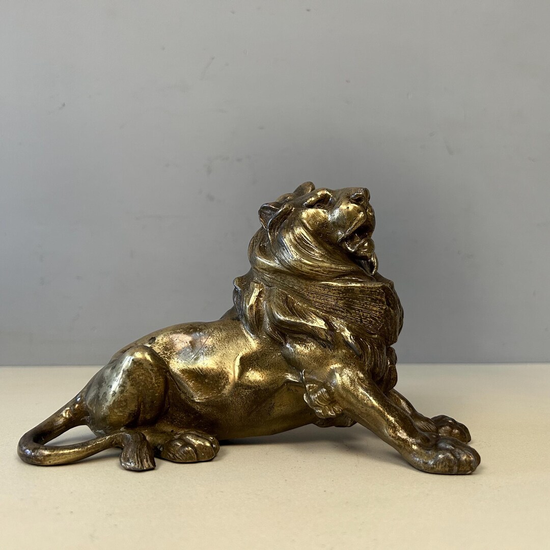 Antique French Spelter Lion Statue. Bronzed Finish Hollow Metal. - Etsy