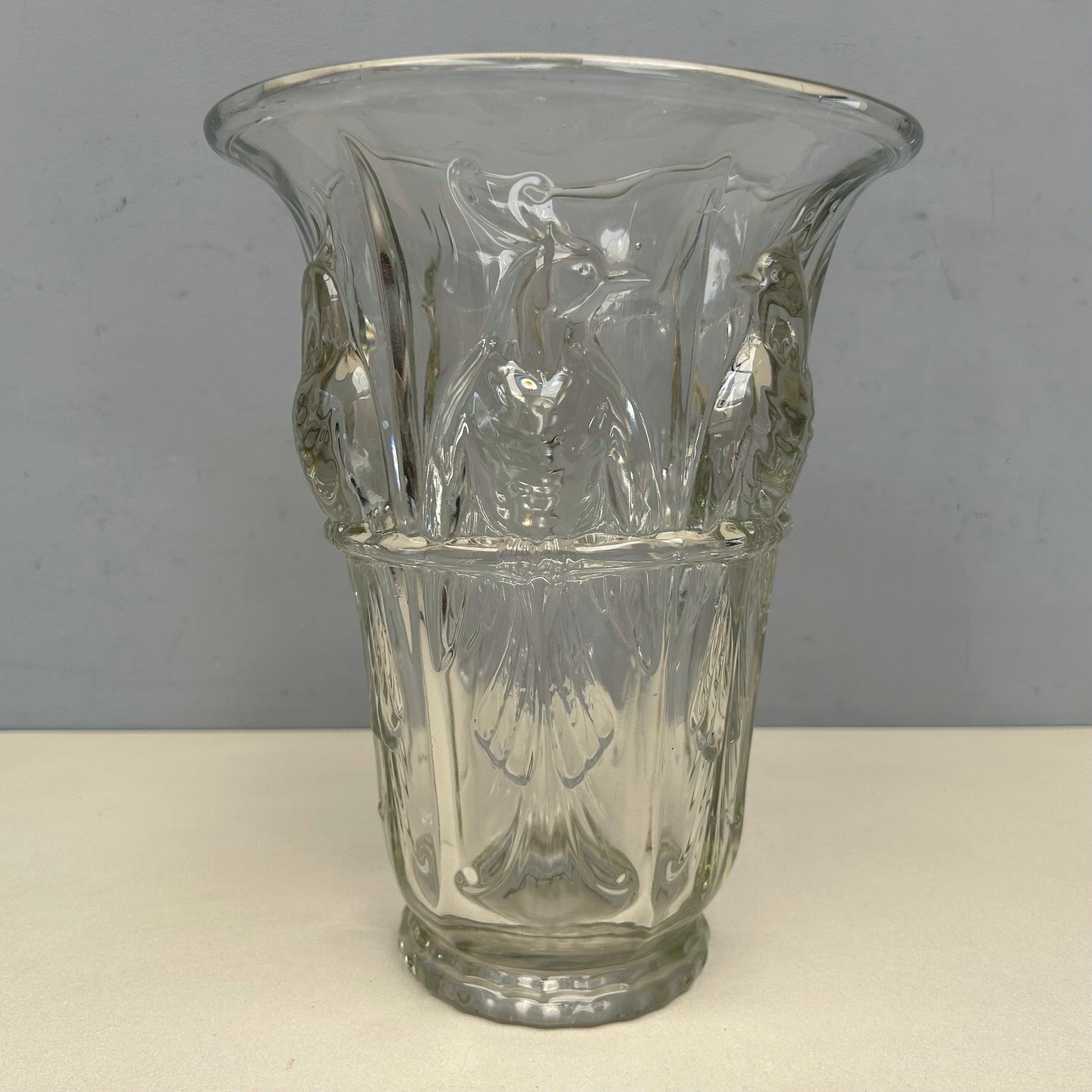 1930s Art Deco Cockatoo Design Vintage French Verlux Large Glass Vase ...