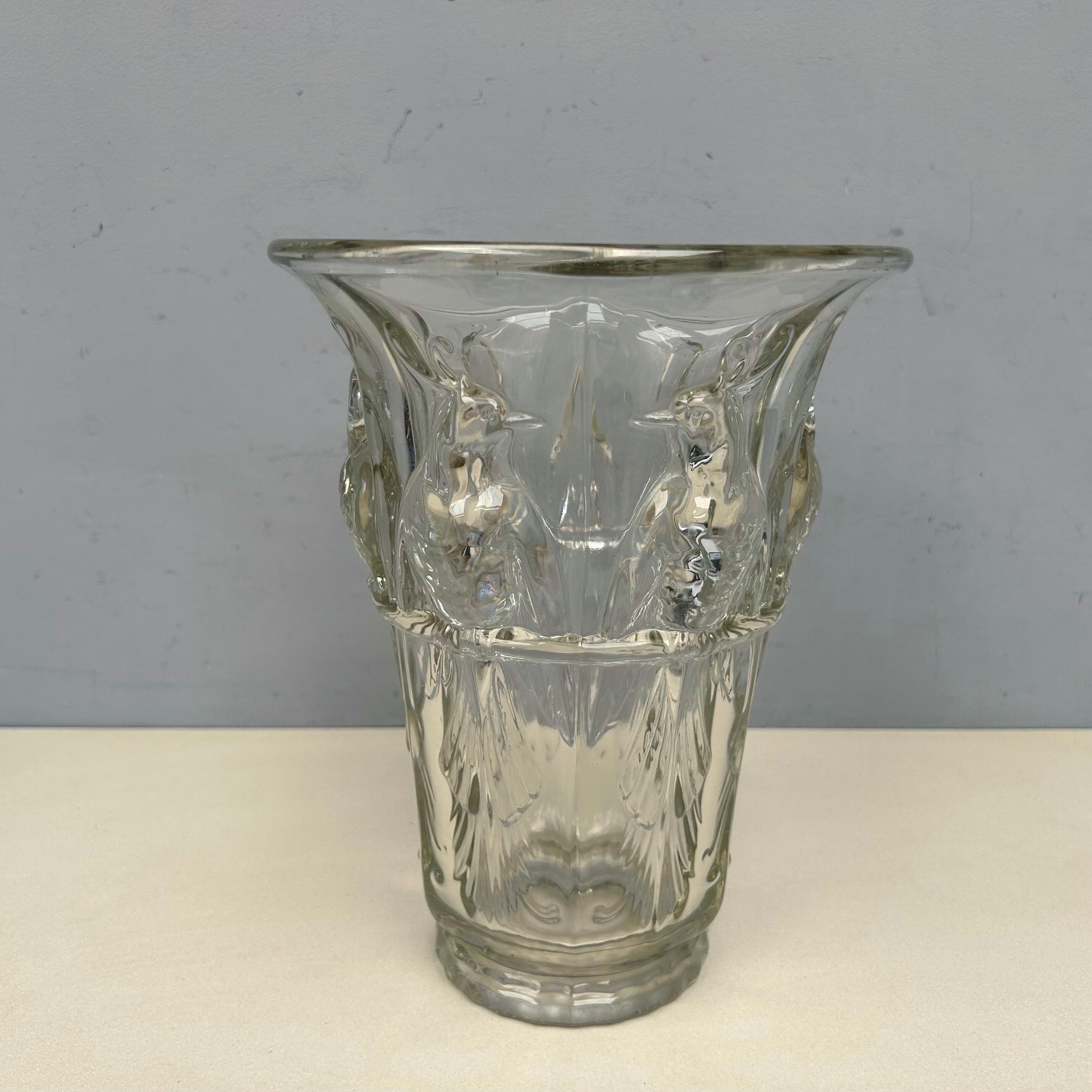 1930s Art Deco Cockatoo Design Vintage French Verlux Large Glass Vase ...