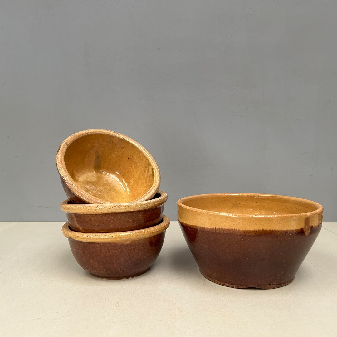 Gorgeous Collection of 4 Vintage French Ochre Glazed Teracotta ...