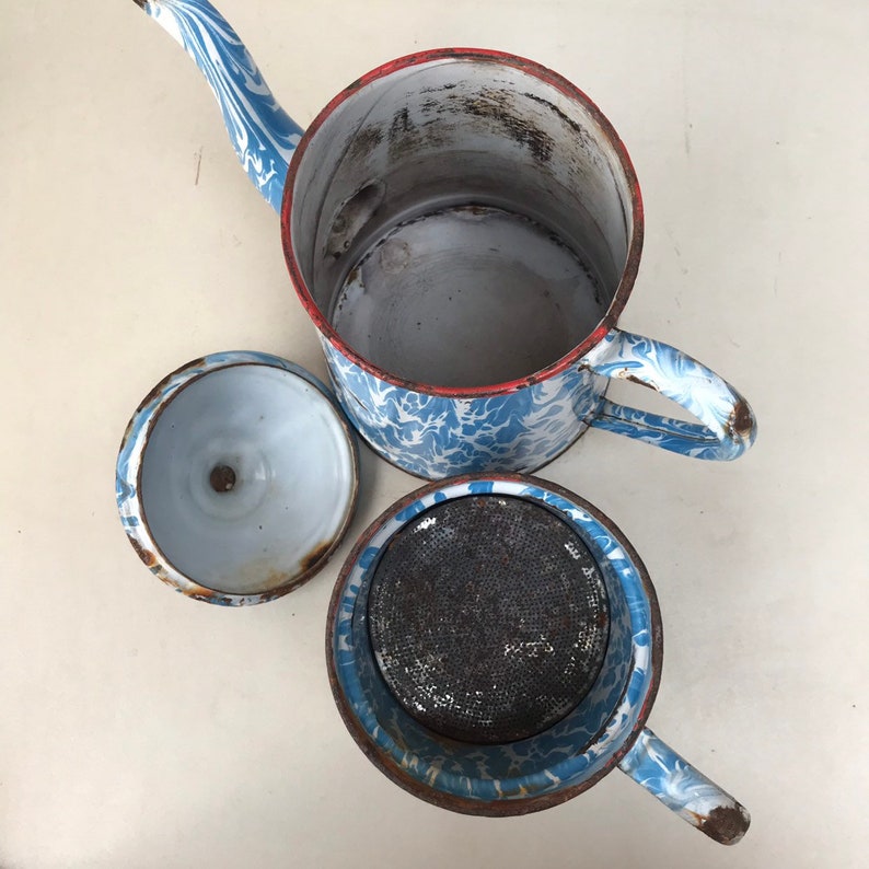 Large Vintage French Enamel Cafetiere Coffee Pot Jug | Etsy