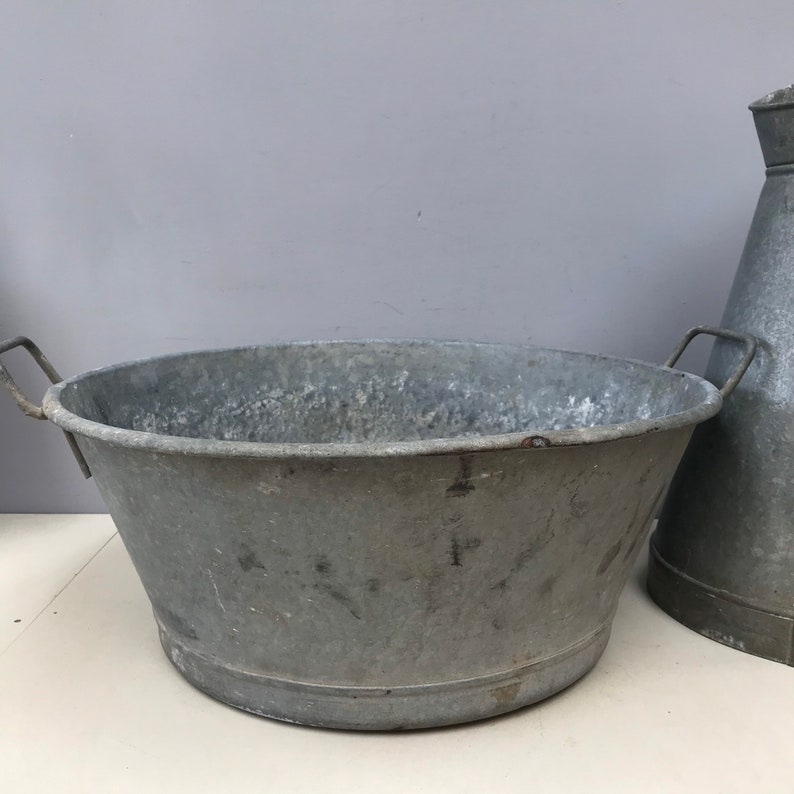 Beautiful Extra Large Vintage French Gray Metal Basin and | Etsy