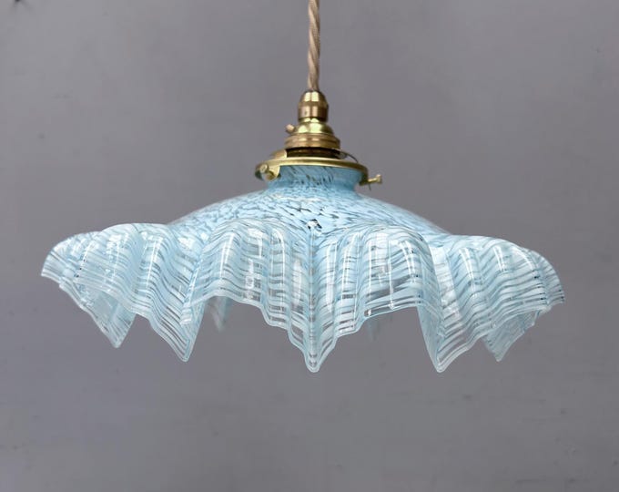Pretty Vintage French Frilly Glass Lampshade - Speckled Milk Glass ...
