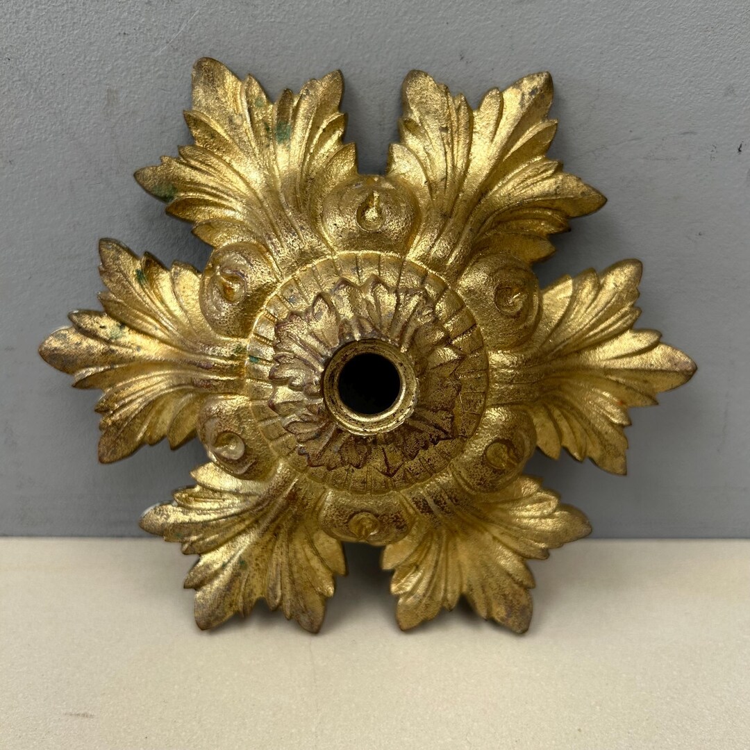 6” 15cm Antique French Ceiling Canopy Plate Rosette Gilt Bronze Ornate ...