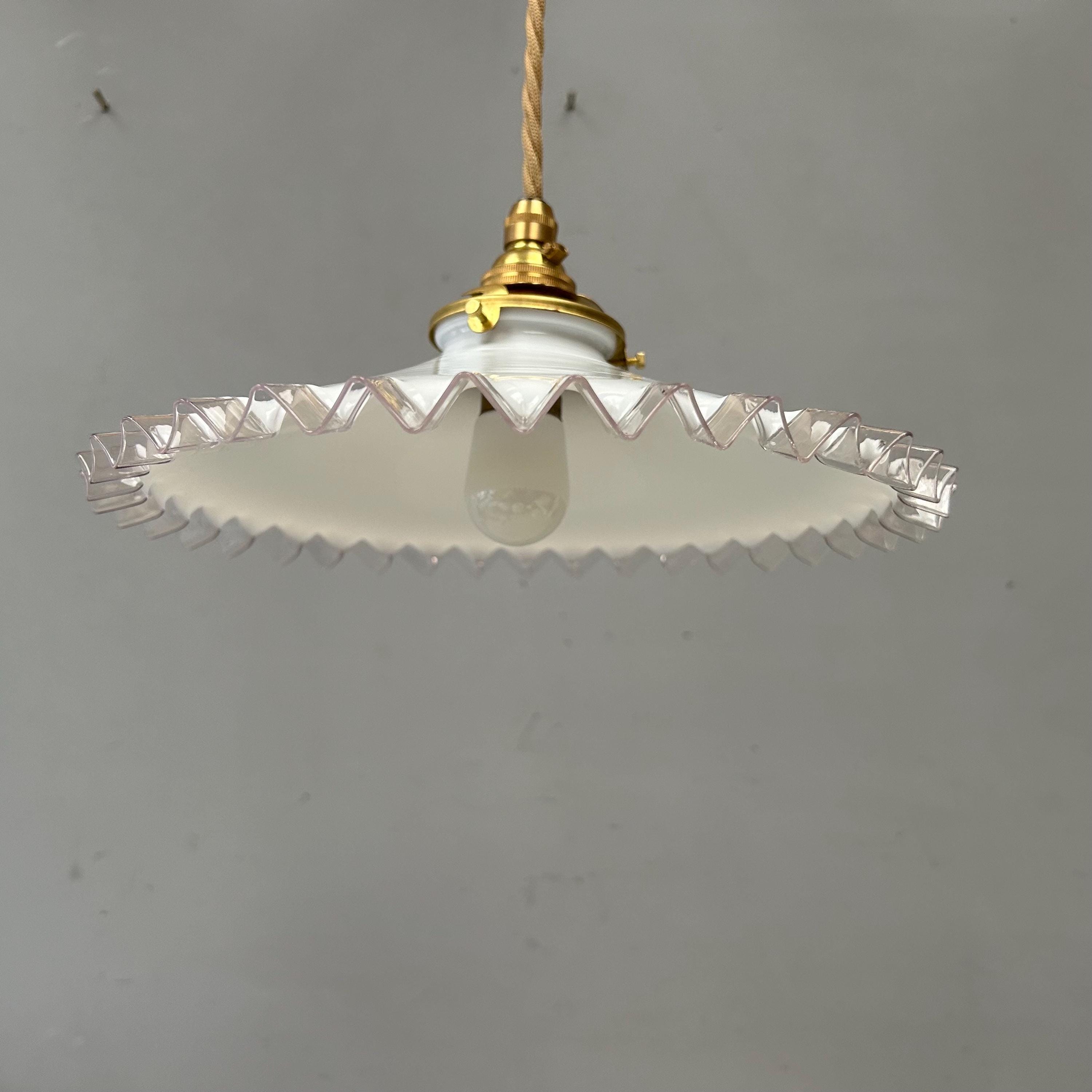 Rare Design! White Vintage French Milk Glass Opaline Lampshade Frilly ...