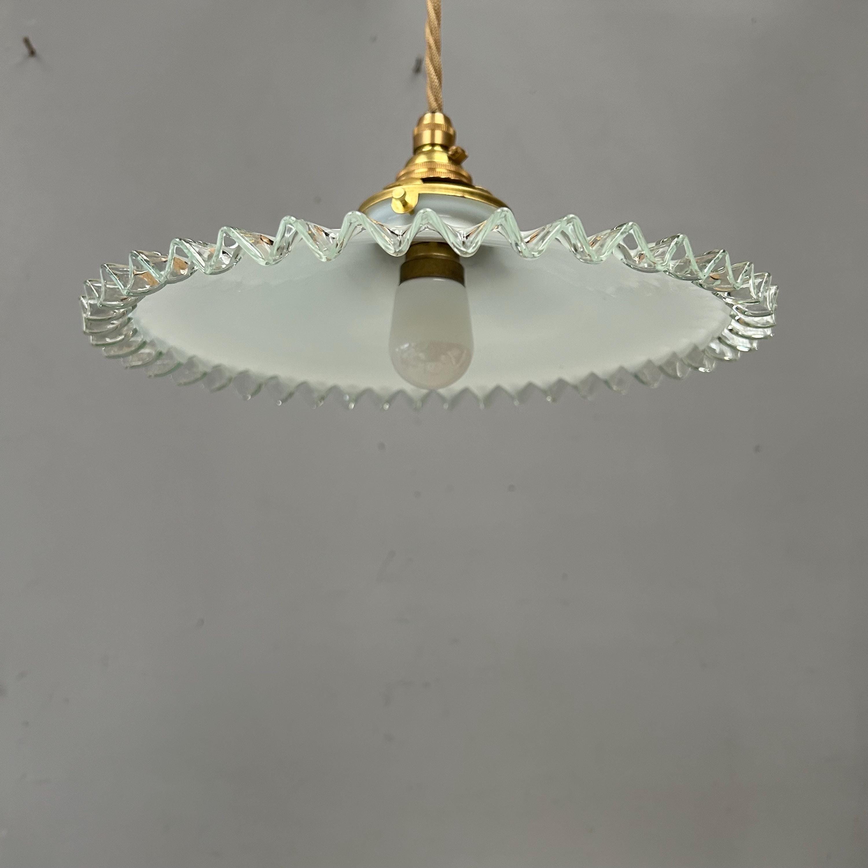 Rare Design! White Vintage French Milk Glass Opaline Lampshade Frilly ...