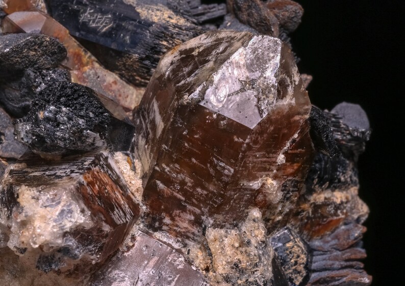 Hyalite Schorl and Goethite Psm After Siderite Cluster | Etsy