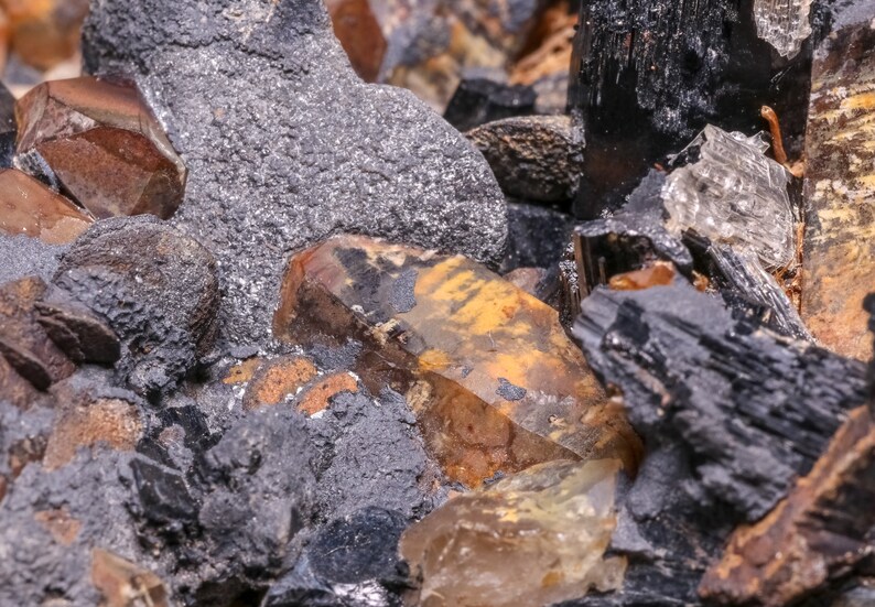 Hyalite Schorl and Goethite Psm After Siderite Cluster | Etsy