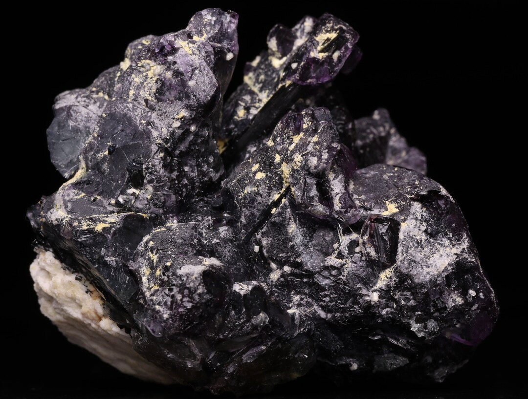 Tourmaline Spray in Purple Fluorite Cluster, Hohenstein, Erongo ...