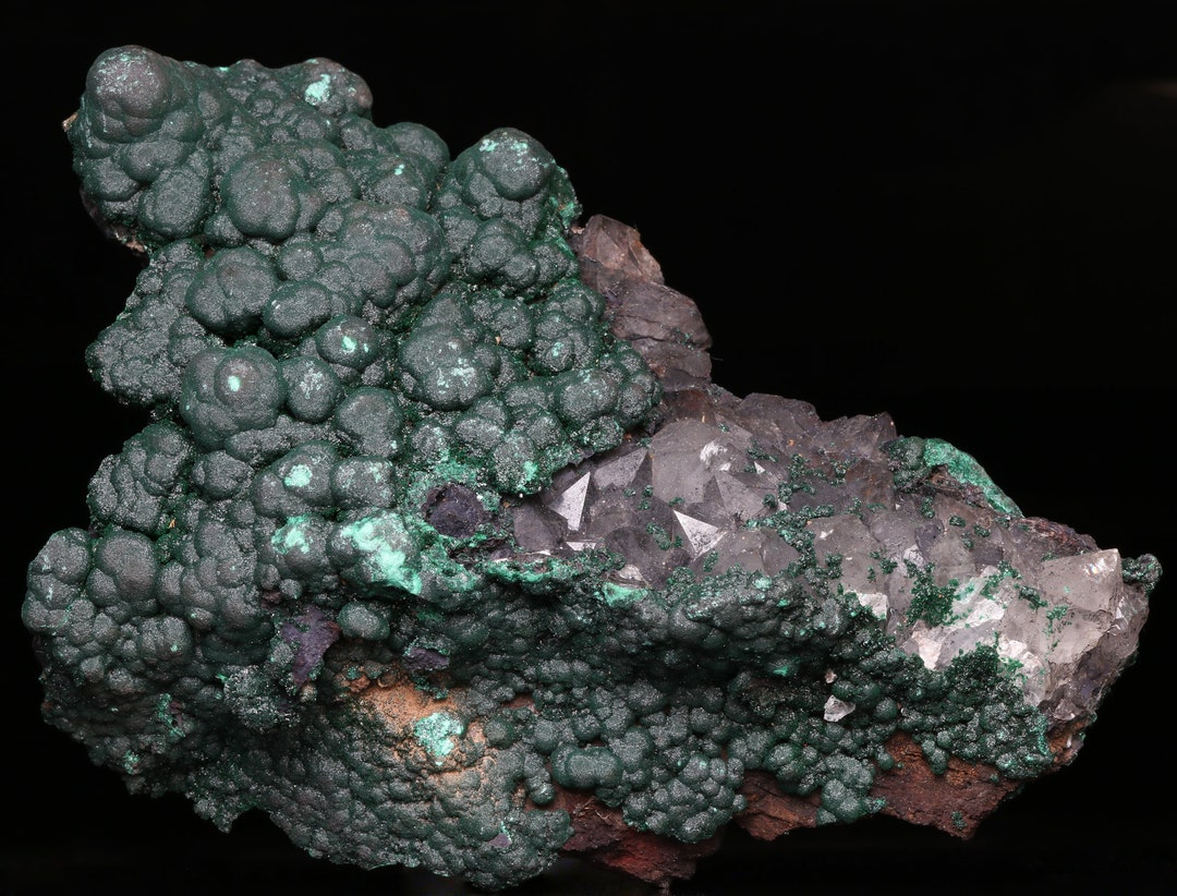 Rare! Malachite on Quartz Small Cabinet Cluster, Mashamba West Mine ...