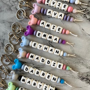 PERSONALISED NAME KEYRING, Beaded Keyring, Bag Keyring, Book Bag ...