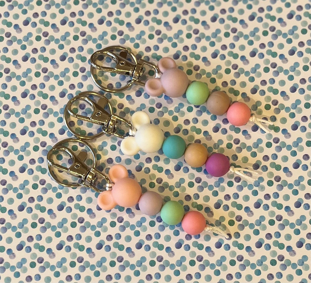 DISNEY INSPIRED PASTEL Rainbow Keyring, Silicone Bead Keyring, Bag ...