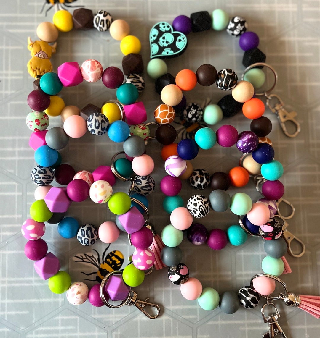 SILICONE BEAD WRISTLET, Keychain, Silicone Bead Bracelet, Tassel ...