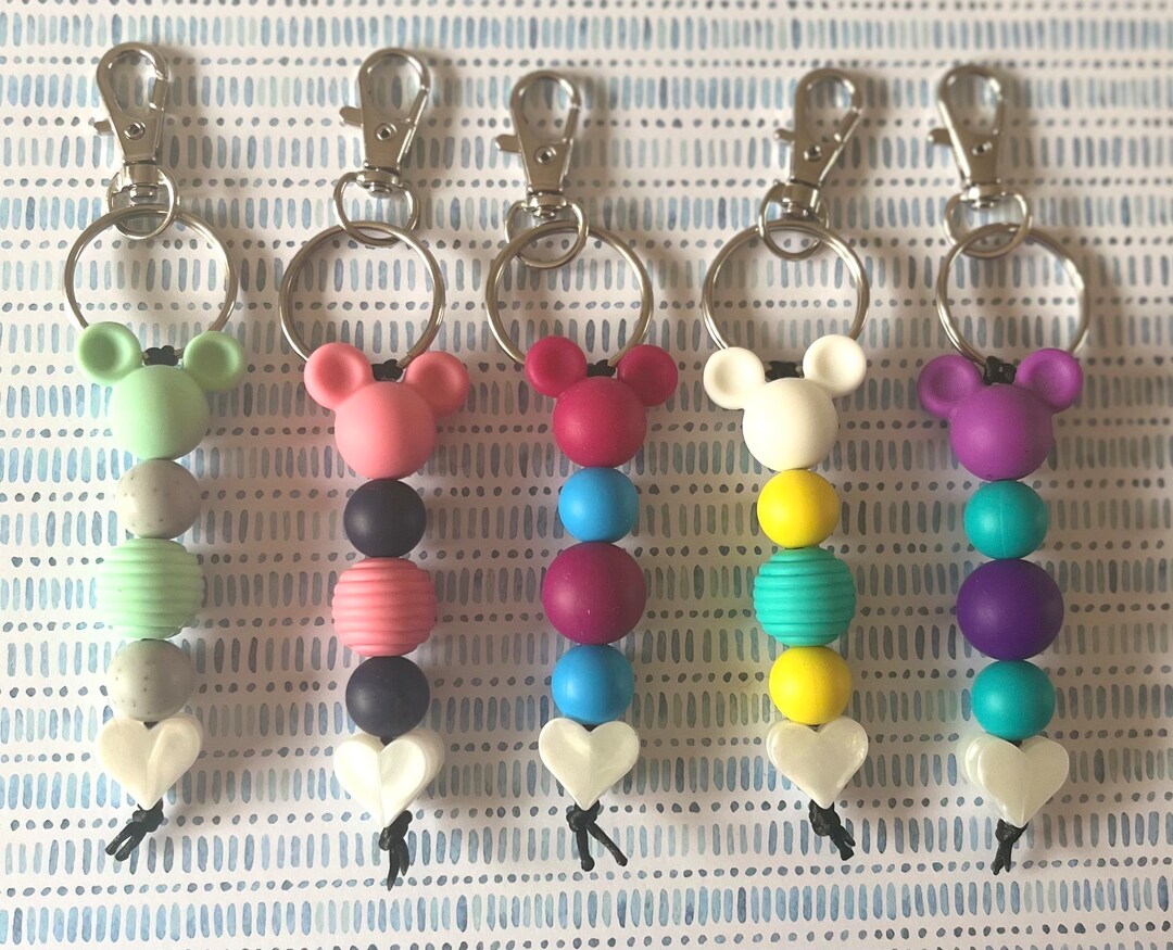 MINI DISNEY INSPIRED Heart Rainbow Keyring, Silicone Bead Keyring, Bag ...