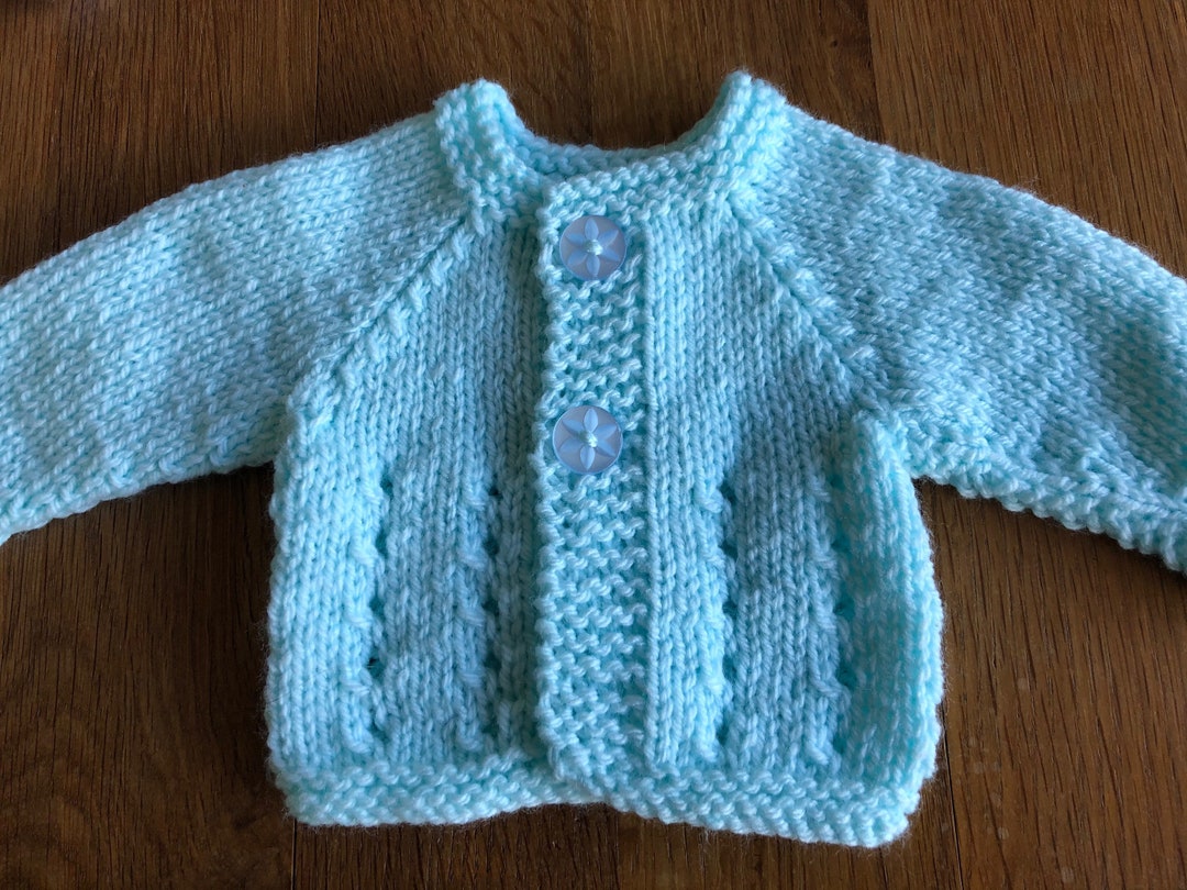 Premature Baby Cardigan for 3-4lb Baby. in Mint With 2 Blue Buttons. - Etsy