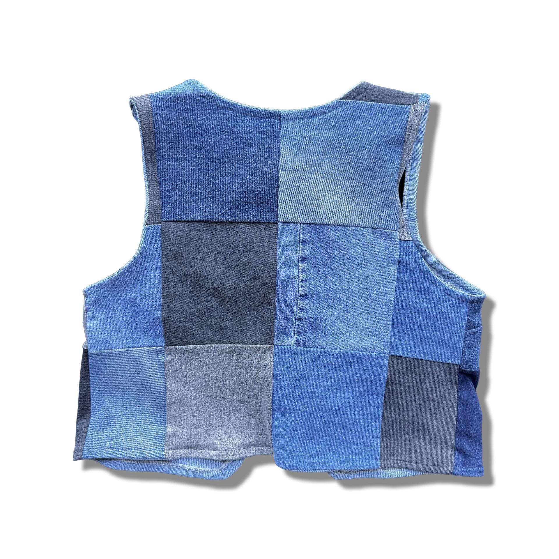 Patchwork Denim Vest – Reworked Upcycled Tie Front Jean Vest – Cropped ...