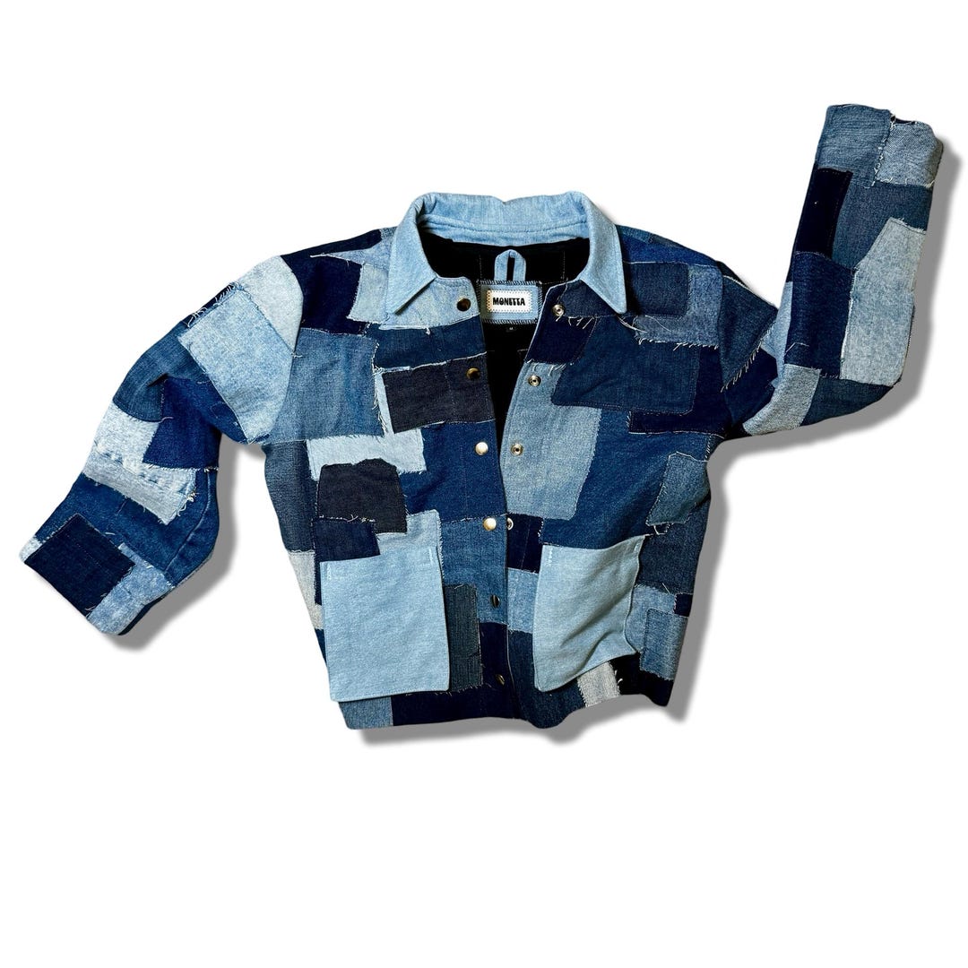 One-of-one Raw Edge Patchwork Denim Workwear Jacket - Size Medium - Etsy