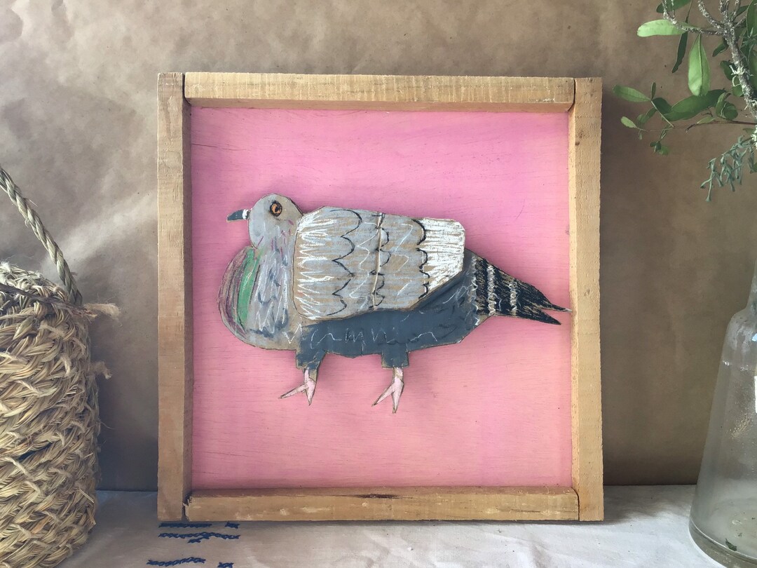 Handmade Cardboard Pigeon 1 Framed Recycled Wall Art, Bird Watercolour ...