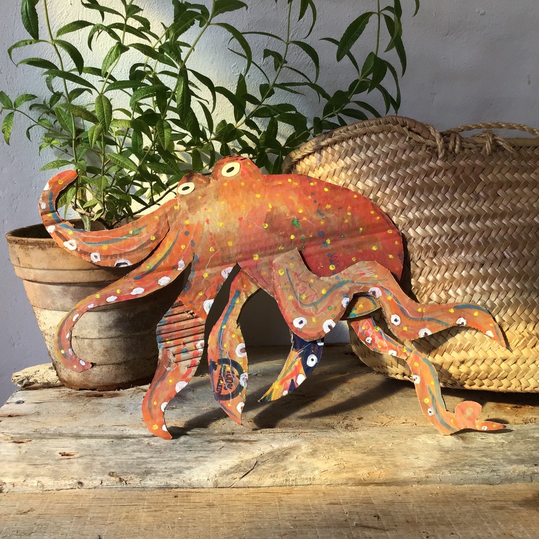 Handmade Cardboard Octopus 1 Watercolour Painting Animal - Etsy
