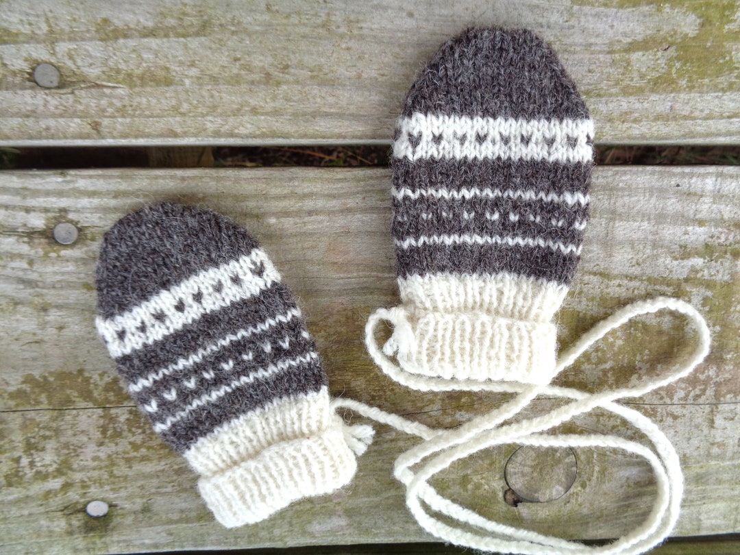 Undyed Wool Baby Mittens With Strings 6 12 Months. - Etsy