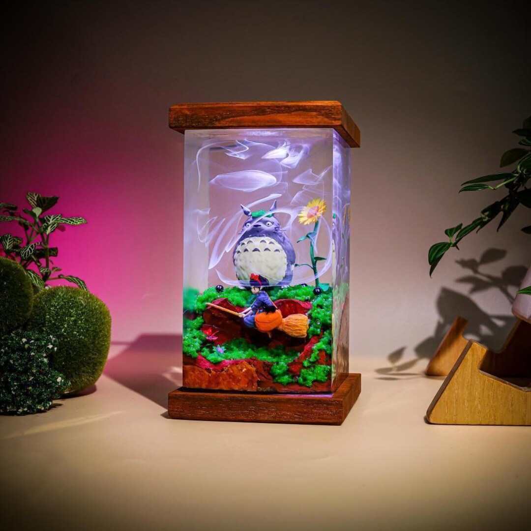 Totoro & Kiki Epoxy Night Light, Studio Ghibli Anime Resin Art Lamp ...